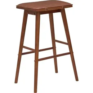 JONATHAN Y Peroni Classic Saddle-seat Solid Wood/vegan Leather Backless Stool With Removeable Cushion - Chestnut (30.5" Bar Stool)